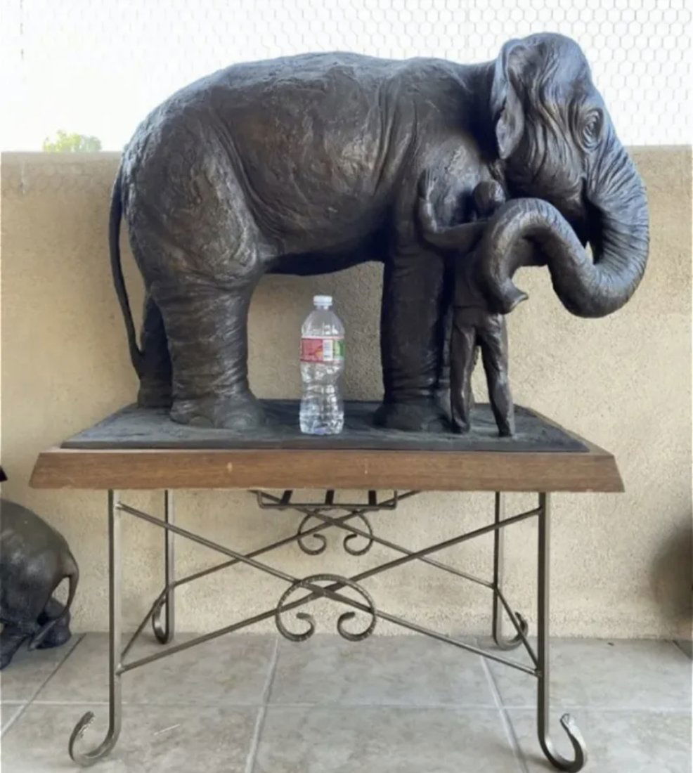 1999 Huge Bronze Elephant And Human Connection Sculpture