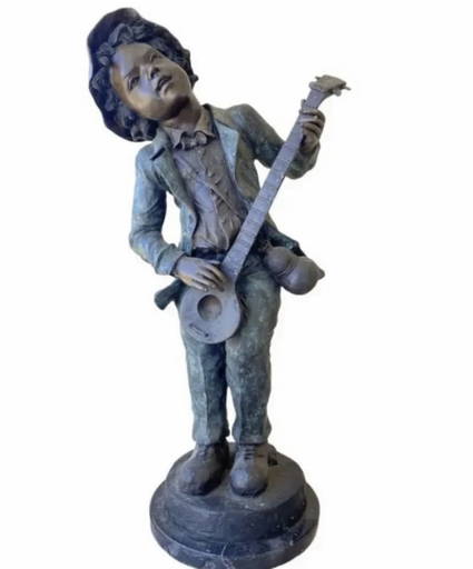 Life Size Bronze Boy Playing Banjo Sculpture