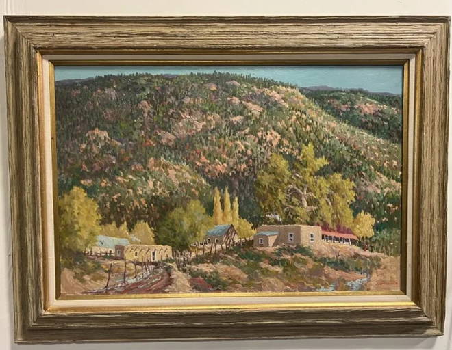 1986 Large Adobe Houses Oil Painting By Ralph Leyba