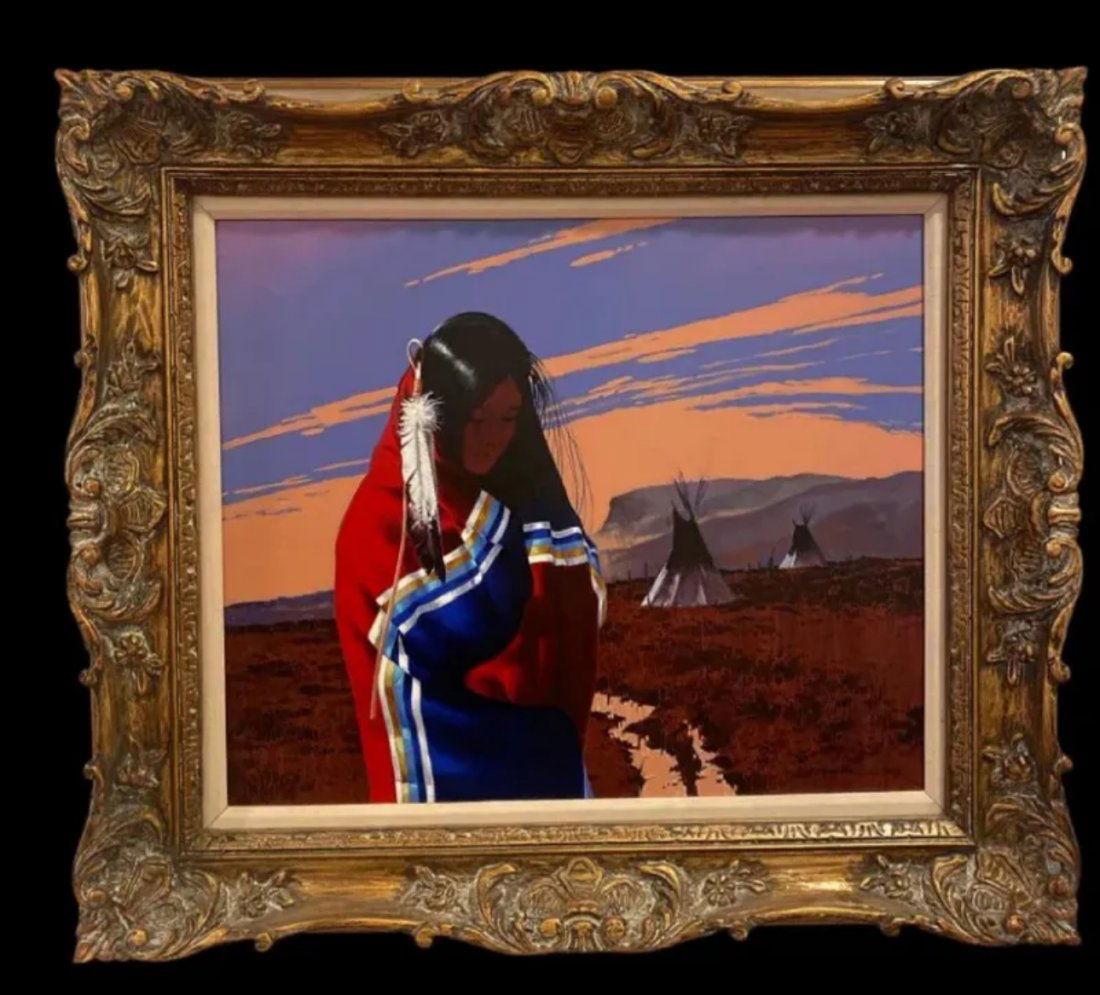 1984 Eagle Feathers Native Girl Oil Painting By Lawrence Benjamin ...
