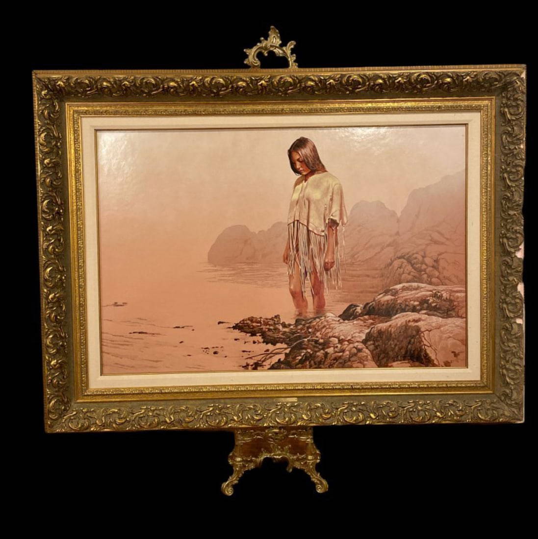 Huge Misty Native Girl Oil Painting By Lawrence Benjamin Porter ...