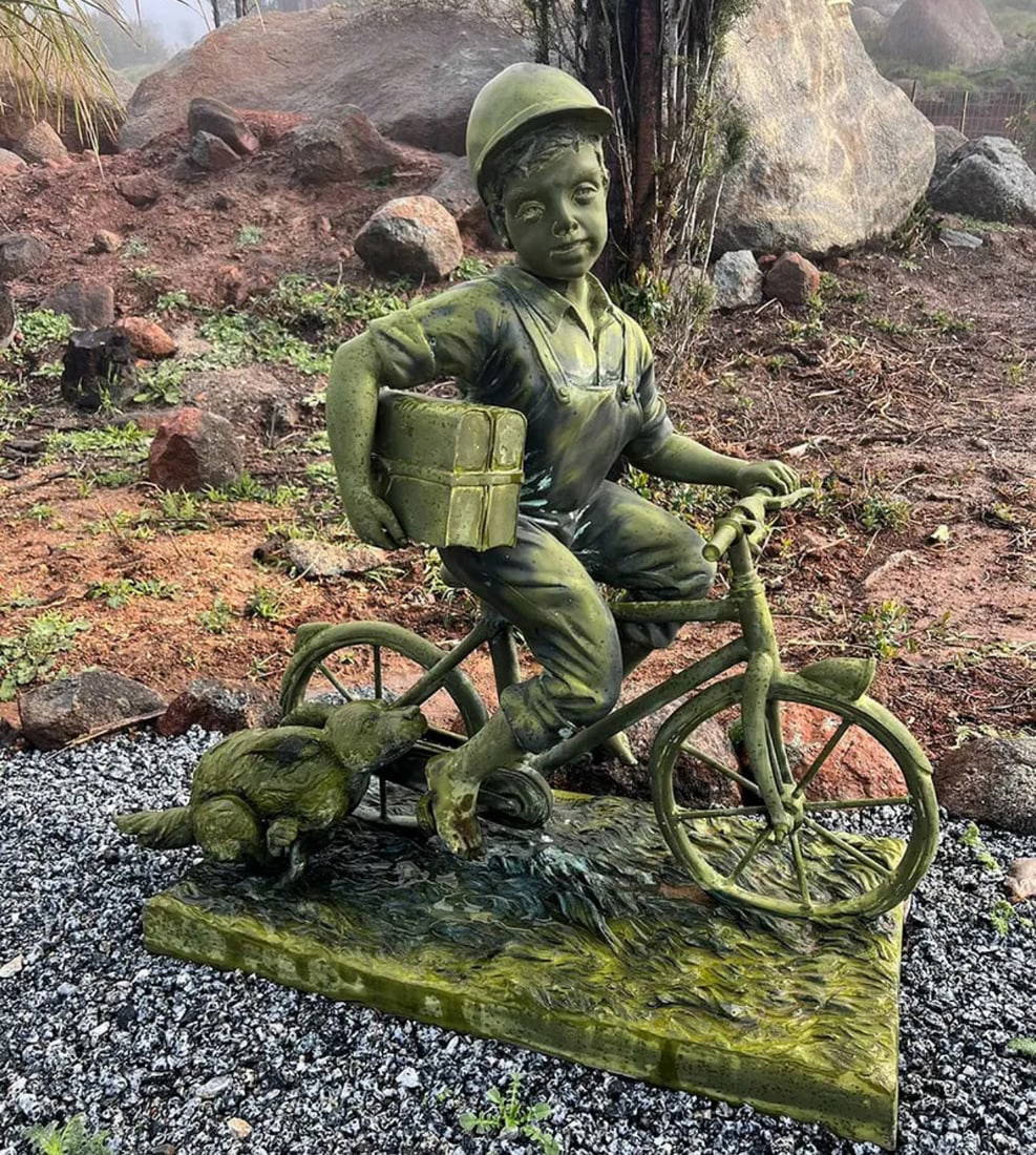 Life Size Bronze Boy On Bike Statue Auction