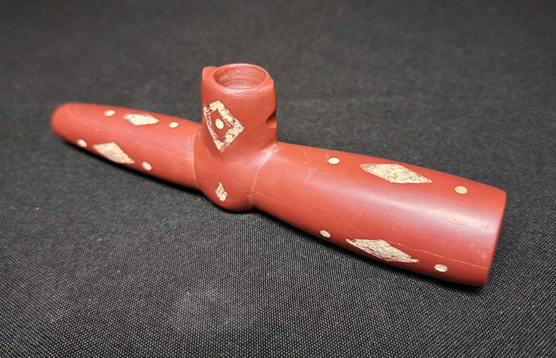 Antique Native American Catlinite Pipe With Shell Inlay
