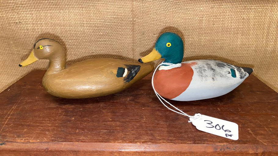 Pair Jim Currier Mini Balsa Wood Mallard Decoys