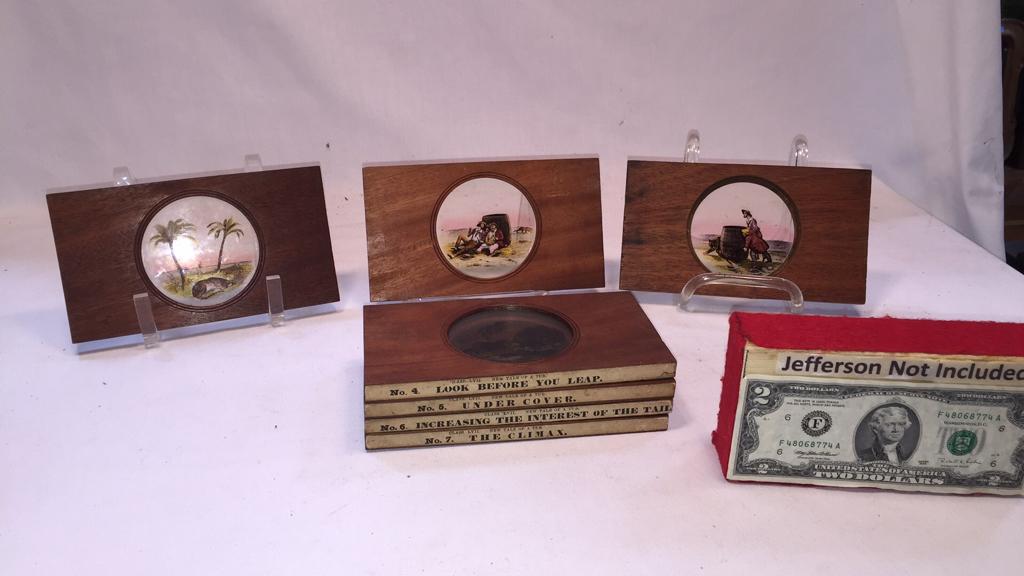 7 Wood Cased Magic Lantern Slides