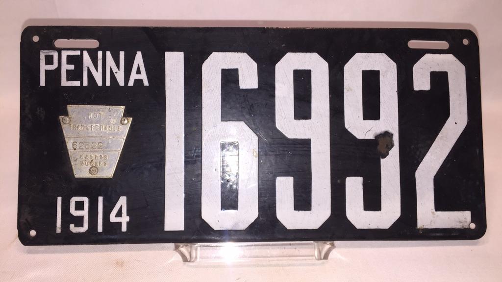 Pennsylvania 1914 Porcelain License Plate #16992