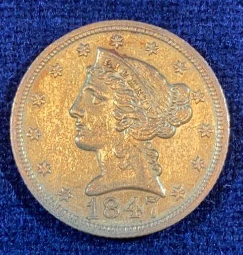 1847 D $5 LIBERTY HEAD GOLD COIN - Oct 09, 2022 | Russum's Furniture ...