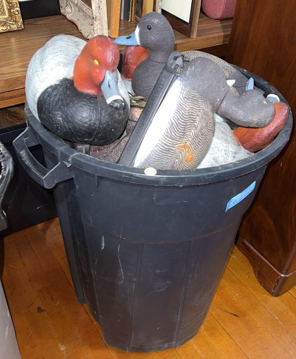 Stringer Of Diving Duck Decoys In Trash Can