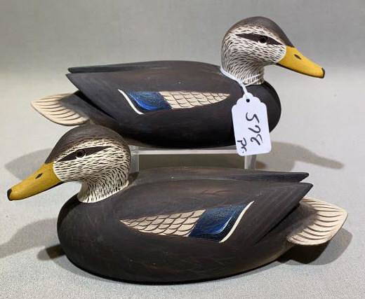 Pair Of Barry Fuchs Miniature Black Duck Decoys