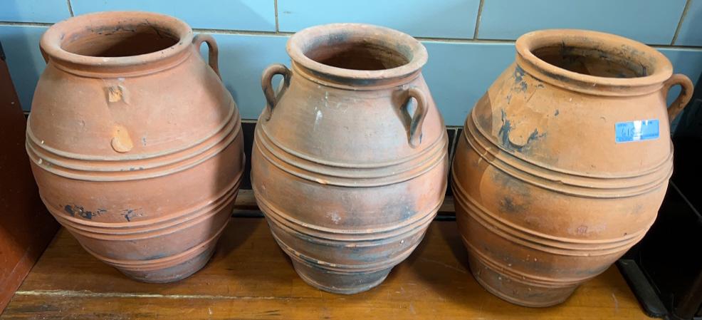 3 Large Redware Pots 20"