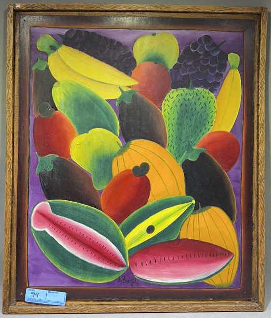 Alberoi Bazile Oil Painting On Board Of Fruit Auction