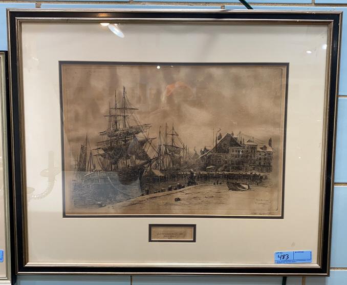 F. Leo Hunter 1881 New York Harbor Etching Auction