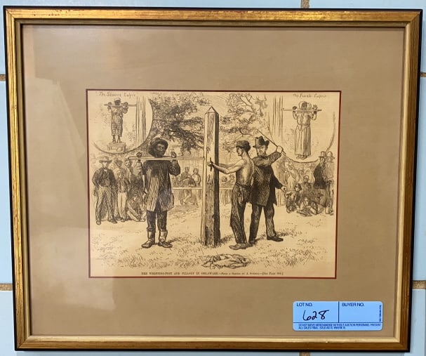 Framed "the Whipping Post & Pillory In Delaware" Auction