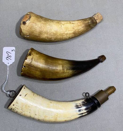 3 Antique Powder Horns Auction