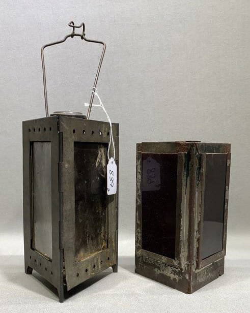 2 Antique Triangle Lanterns Auction