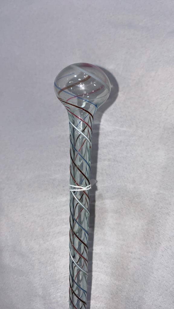 Ant. Blue, Red, & White Hand Blown Parade Cane Auction