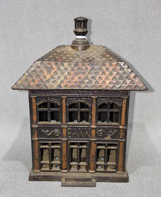 Antique Cast Iron "bank Building" Bank Auction
