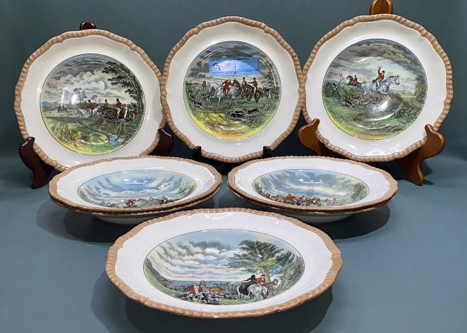 8 Artist Signed Copeland Spode Hunt Scene Plates