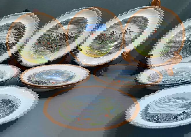 8 Artist Signed Copeland Spode Hunt Scene Plates