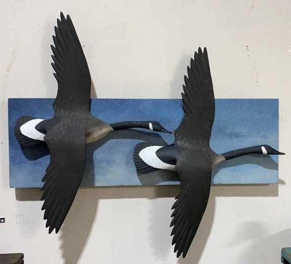 Pr Large Dave Stavely Canada Geese On Board Auction