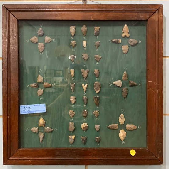 Framed Native American Arrowheads Display Auction