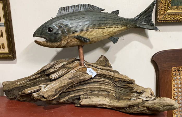 Rick Fish Carved Rockfish On Driftwood Auction