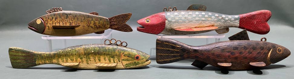 4 Various Vintage Wooden Fish Decoys Auction