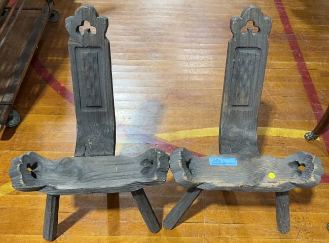 2 Antique Primitive Birthing Stools Auction