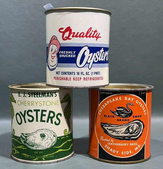 3 Various 1 Pint Oyster Cans Auction