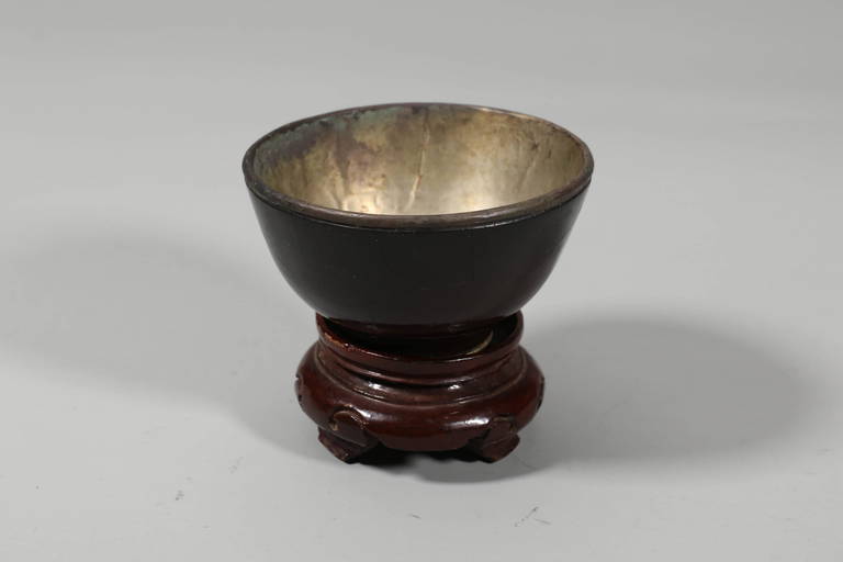 Silver Inlaying Painted Lacquer Wood Cup