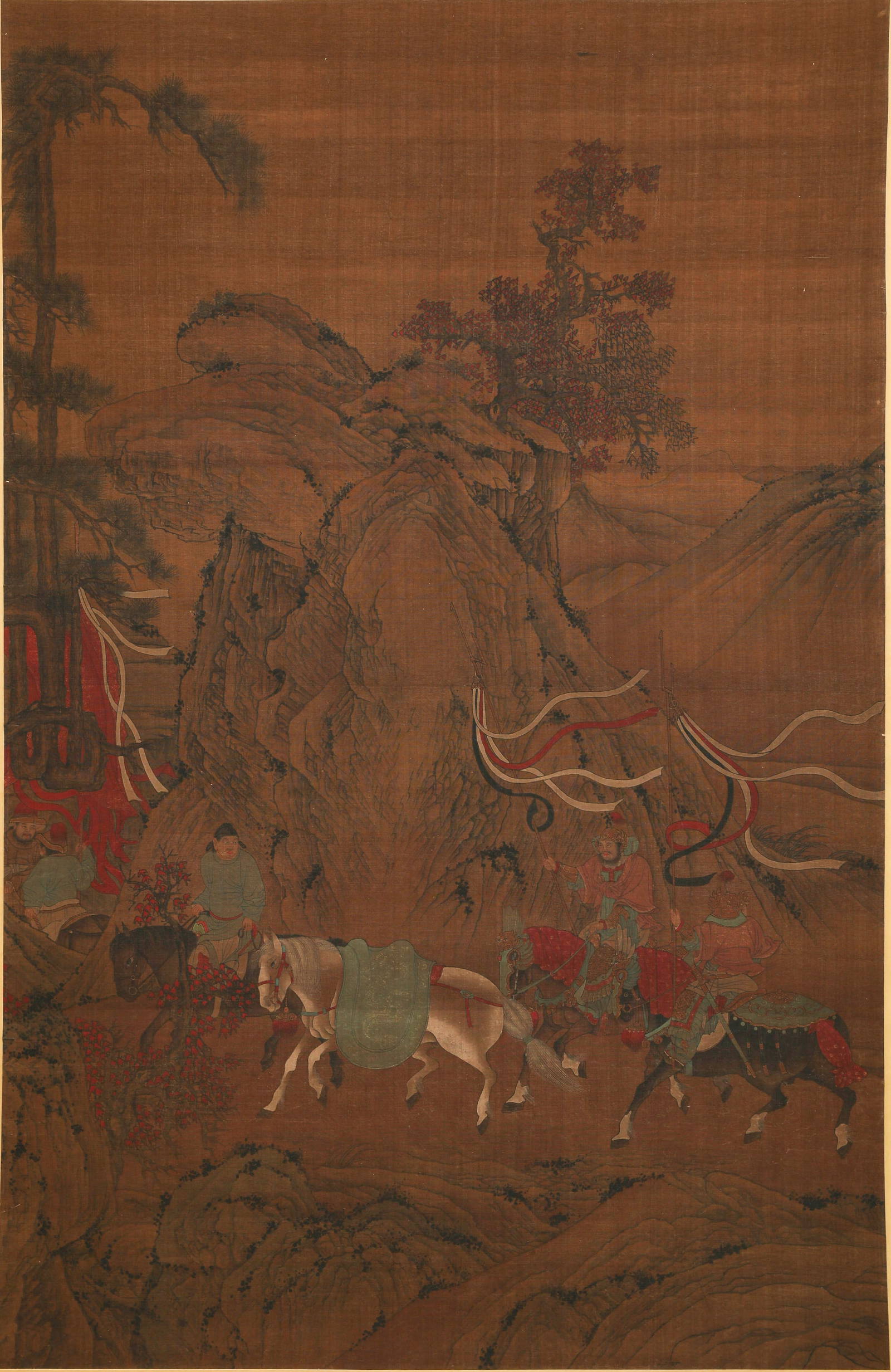 A Chinese Hunting Painting On Silk, Hanging Scroll, Anonymous Auction