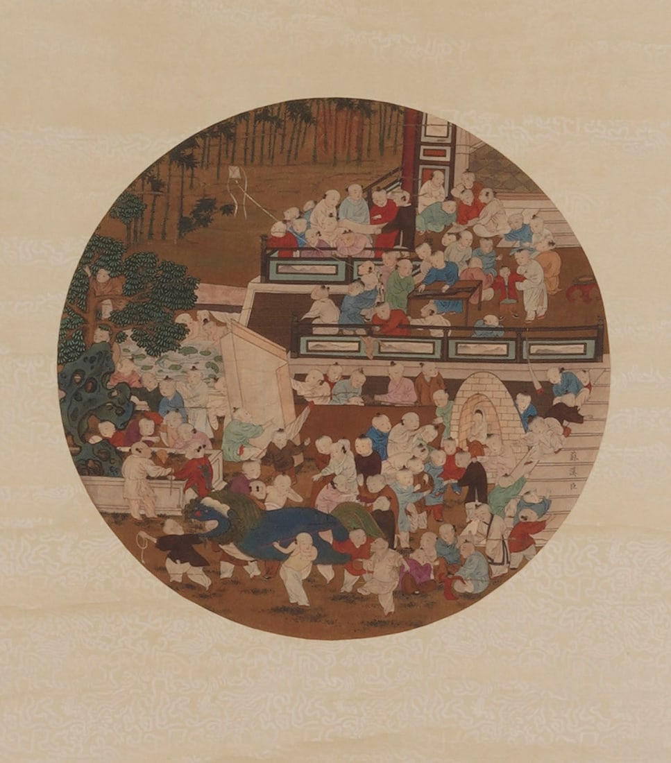 A Chinese Children Painting On Silk, Hanging Scroll, Su Hanchen Auction