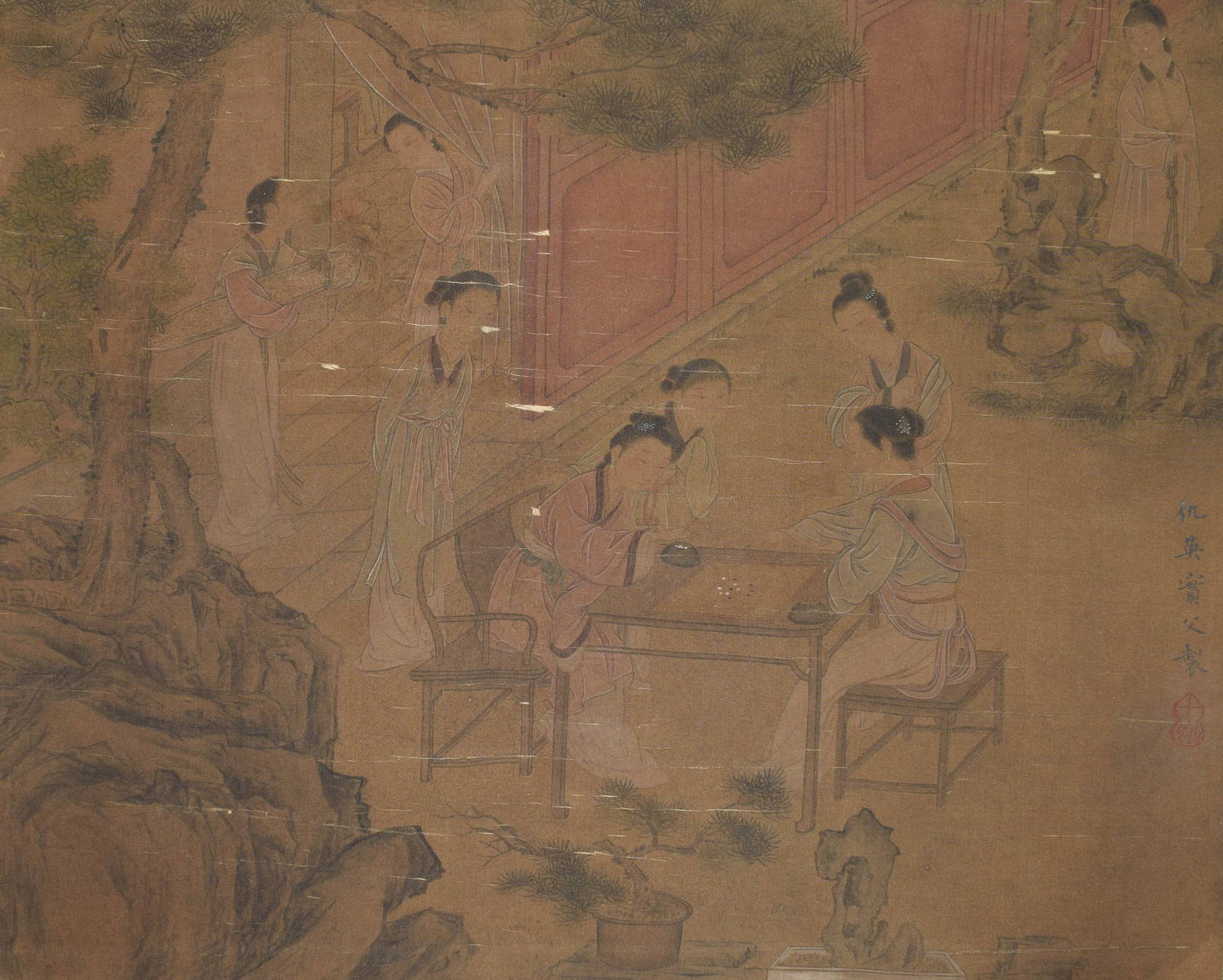 Lady, Ink And Color On Silk, Hanging Scroll, Qiu Yin Auction