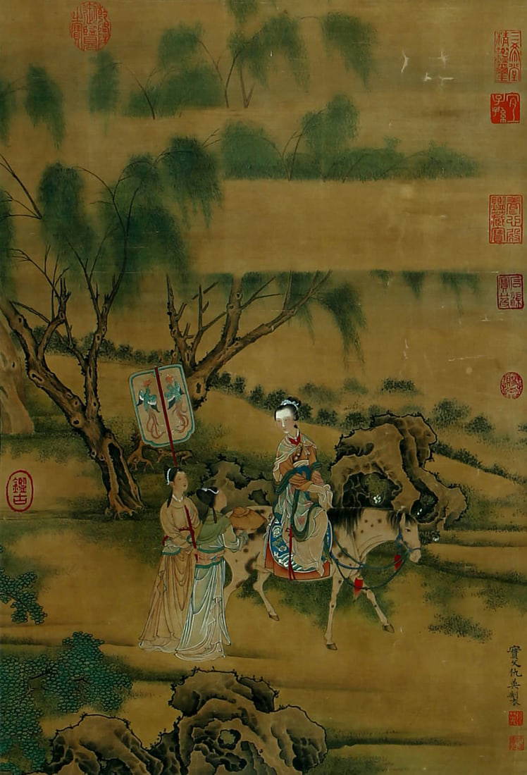 Landscape, Ink And Color On Silk, Hanging Scroll, Qiu Ying Auction