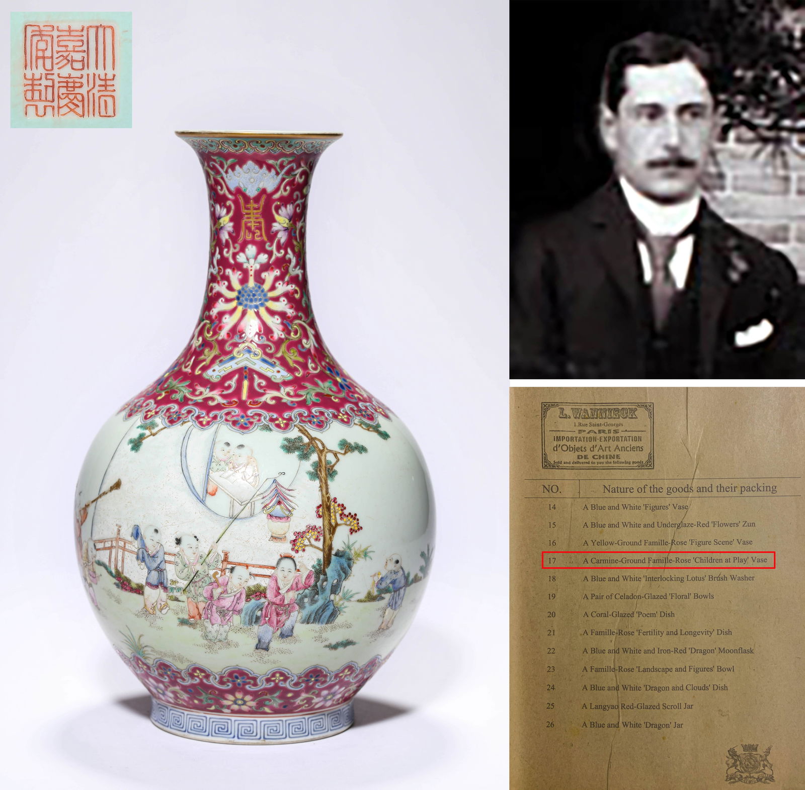 A Ruby-red Ground Famille-rose 'children At Play' Vase Auction