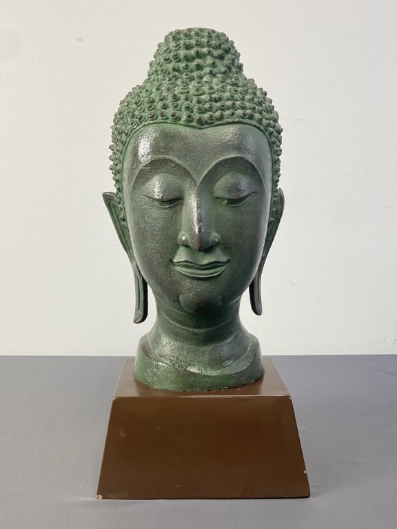 Stone Buddha Bust By Alva Studios Buddha As Siddhartha Gautama, Head On Pedestal. Marked Alva ...