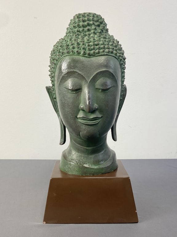 Stone Buddha Bust By Alva Studios Buddha As Siddhartha Gautama, Head On Pedestal. Marked Alva ...