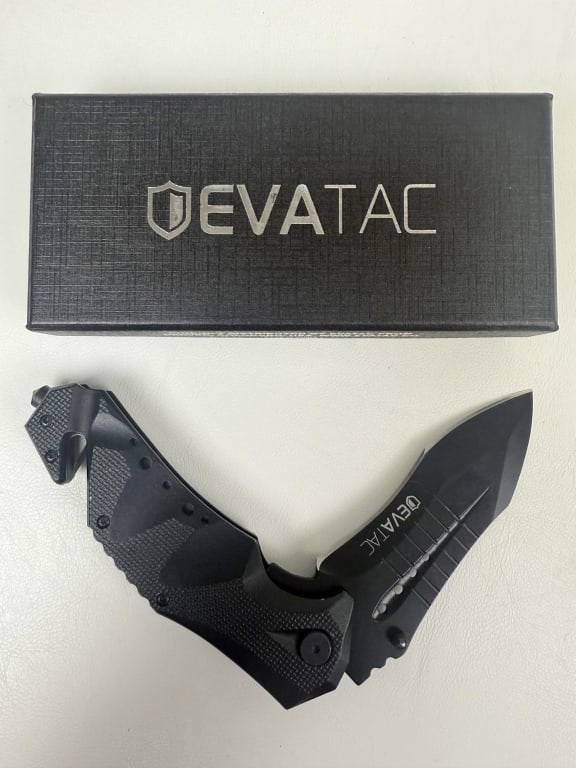 Evatac Tactical Knife Pair Et-rkblk. One Is Still In Packaging. 4.5 Inch Blade. 4.5 Inch Handle ...