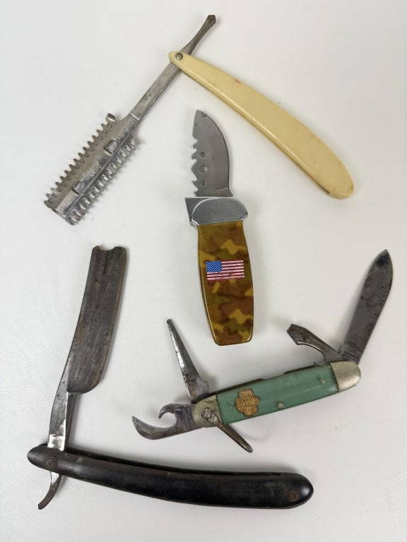Vintage Knife And Straight Razor Mixed Lot 2 Razors 1 Boy Scout Knife ...