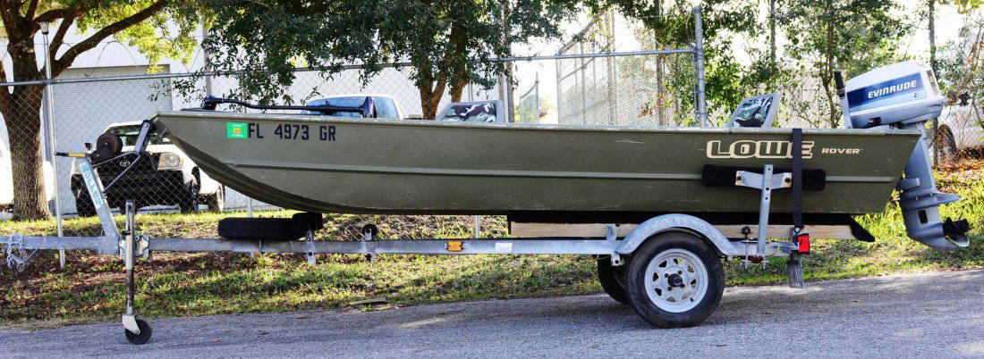 Lowe Rover 14’ Aluminum Jon Boat W/ Evinrude Outboard