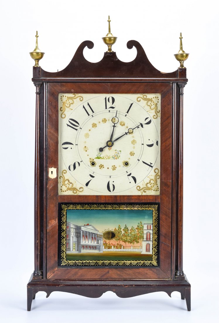 Eli Terry Sons Mahogany Pillar Scroll Mantel Clock