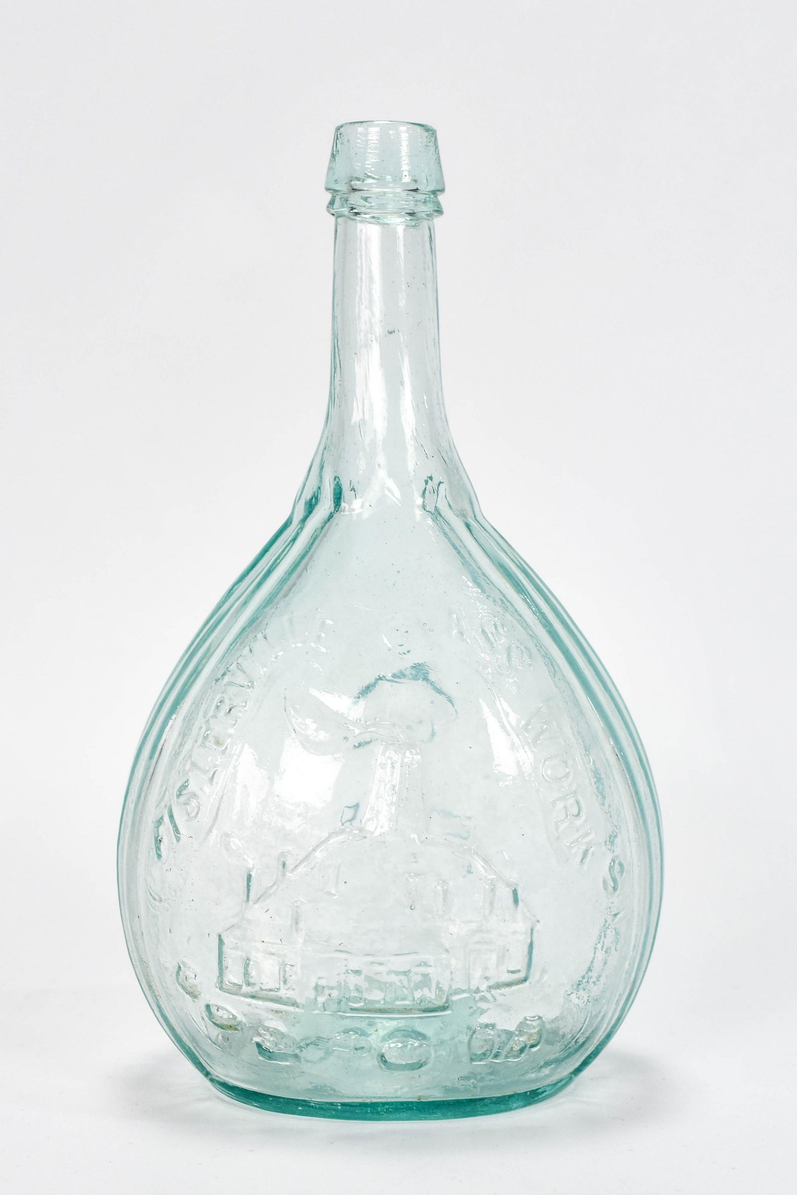 Aqua Jenny Lind Quart Calabash Flask Bottle