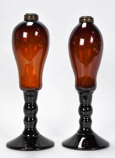 Pair Amber Lamps