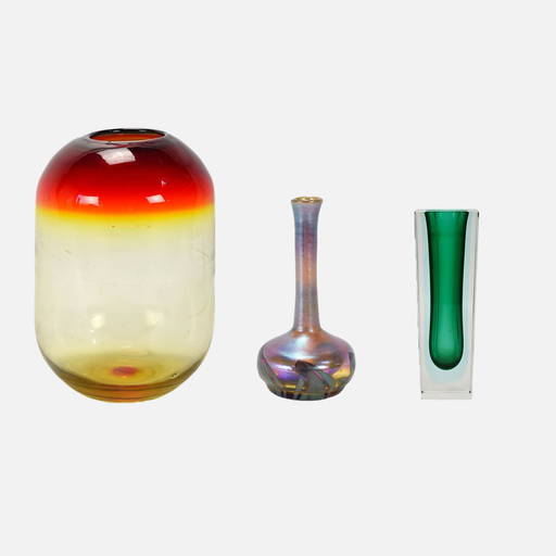 Group Of Three Mcm Art Glass Vases