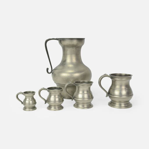 Four Antique Pewter Baluster Measures and Antique Pewter Pitcher (#0012 ...