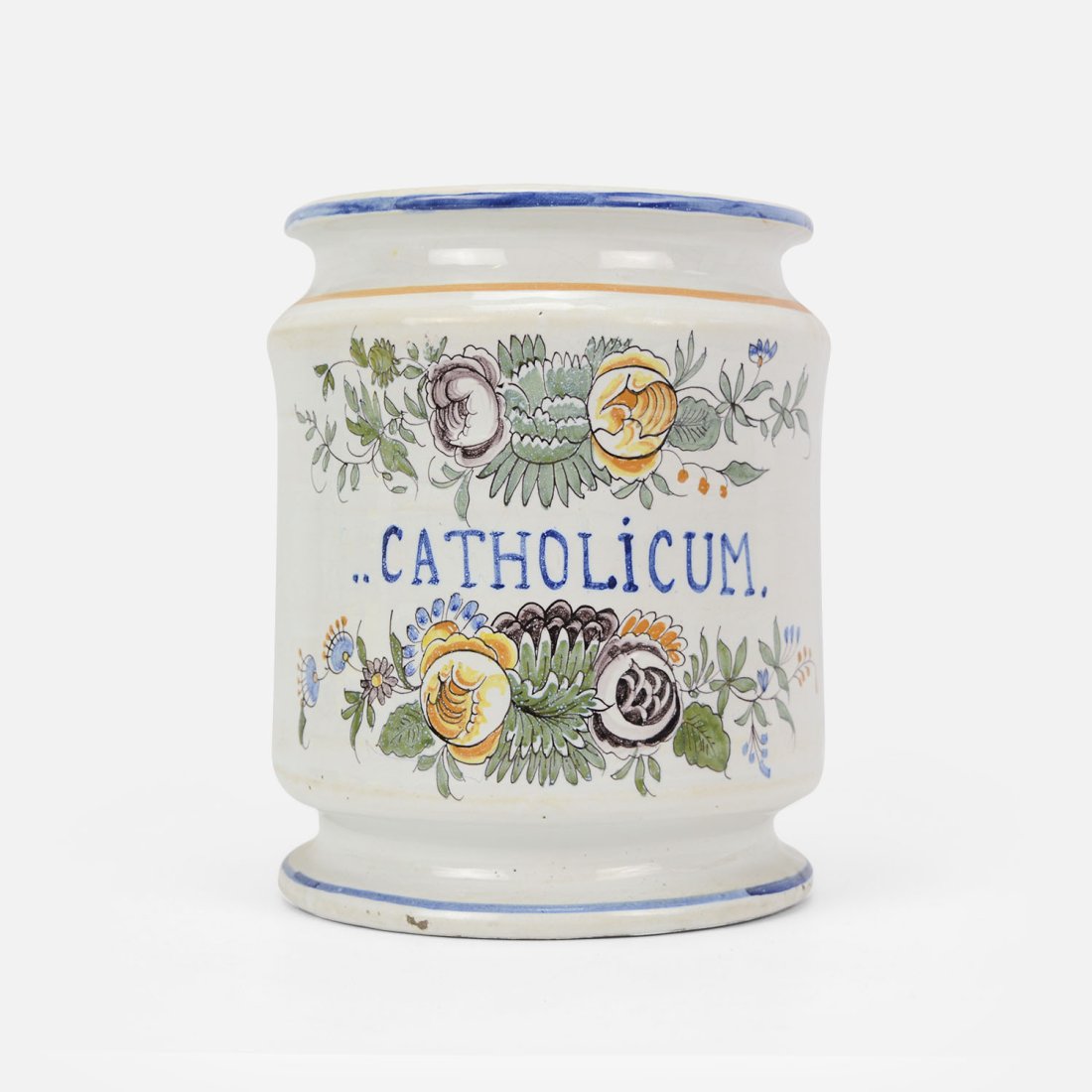 Antique Faience Albarello Pottery Apothecary Jar "catholicum"