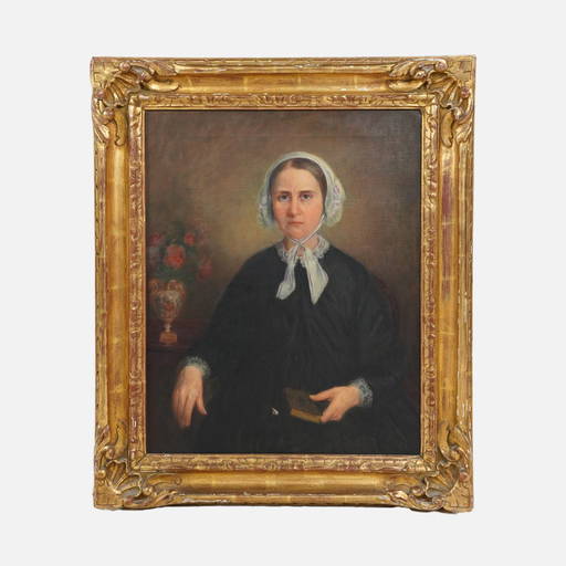 Antique Oil Painting Portrait of Quaker Woman Holding a Bible (#0178 ...