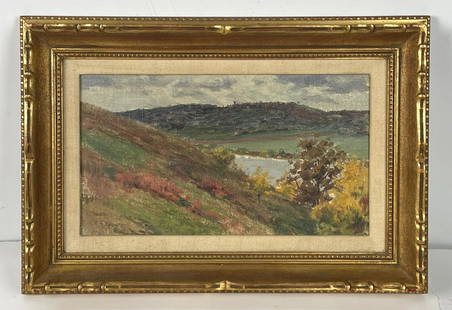 Signed 1920s American Impressionist Landscape Oil Painting On Board