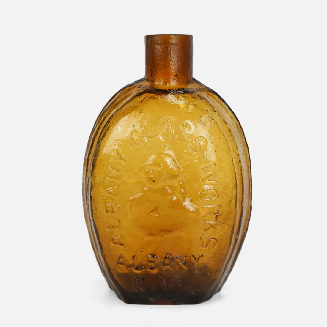 Albany Glass Works Washington Clipper Ship Amber Pint Flask