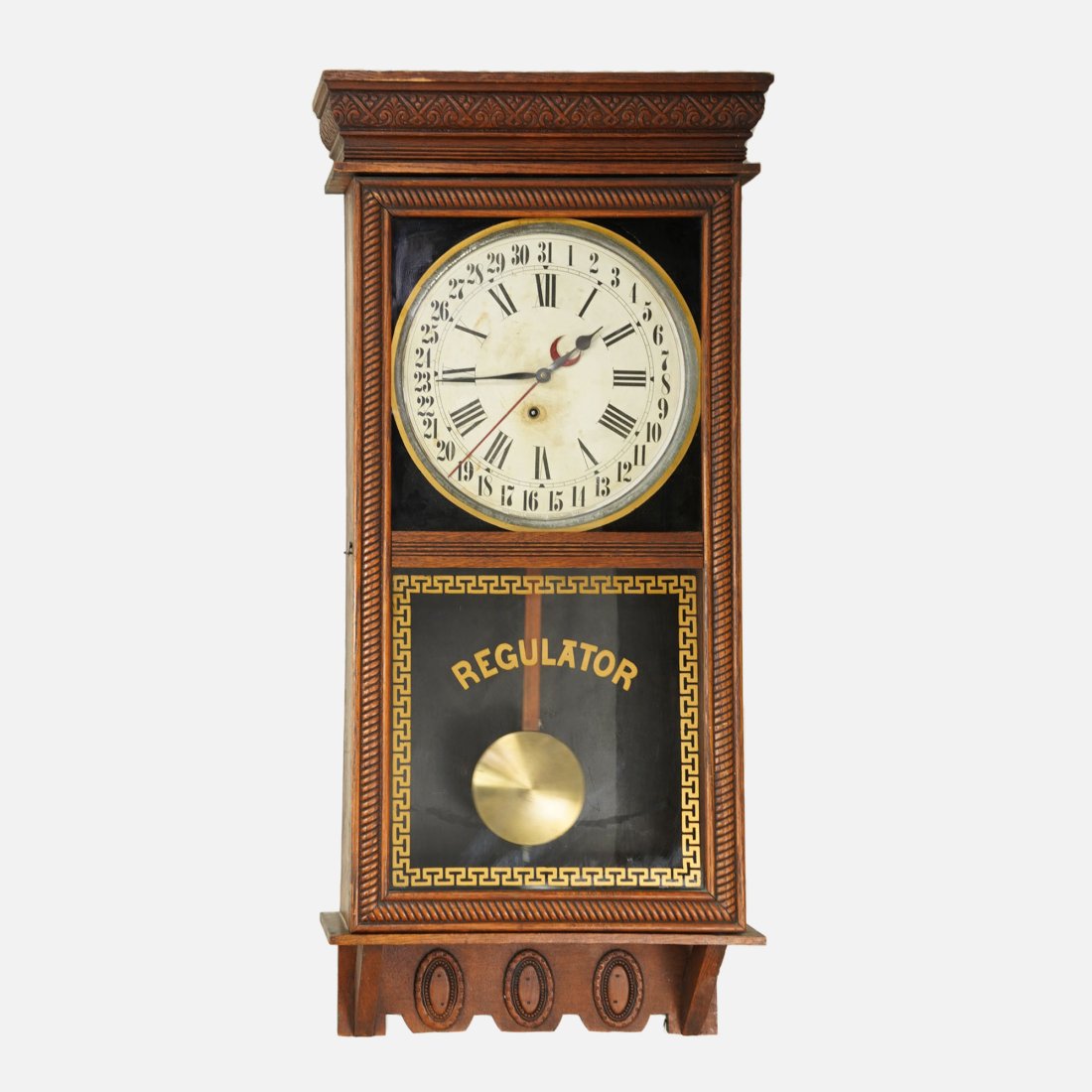 Antique Ingraham Oak Wall Regulator Clock With Calendar